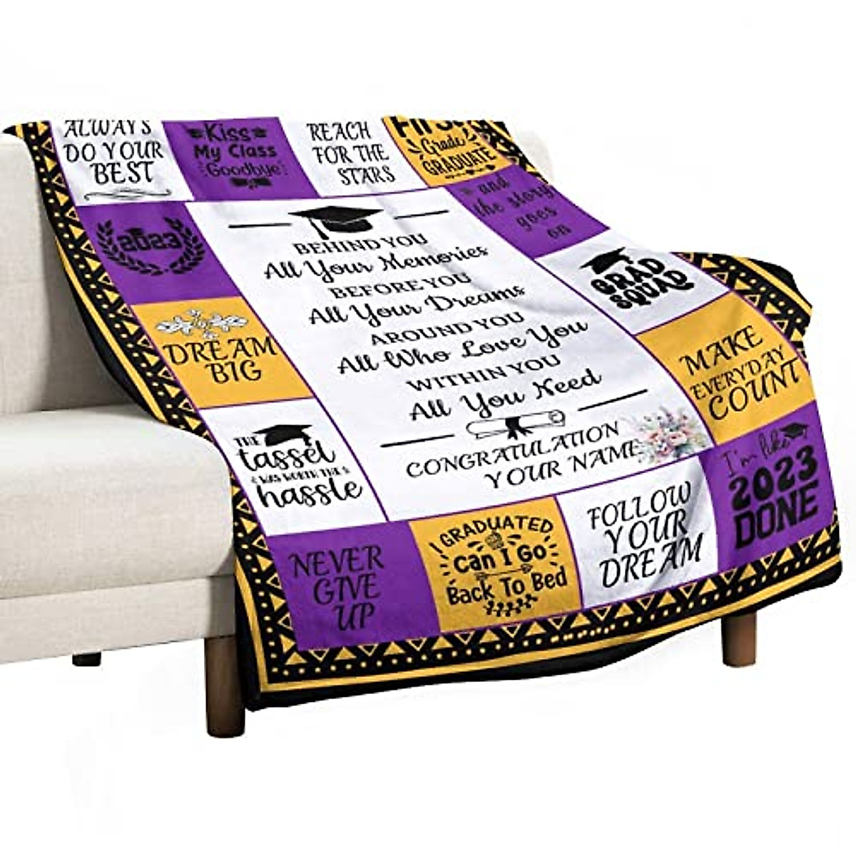 NICEFORNICE Custom Graduation Blanket Gifts, 40"x30" Cozy Flannel Throw Blankets, Personalized Graduate Class of 2023 Gift for Her Him, Senior School University College Students