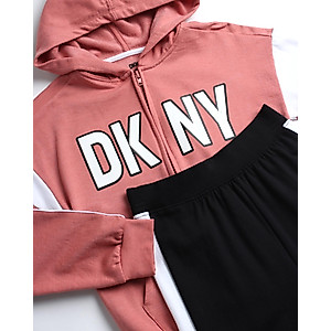 DKNY Girls’ Jogger Set – 2 Piece Hoodie and Sweatpants Kids Clothing Set (Size: 4-12), Size 14-16, Black/Rosette