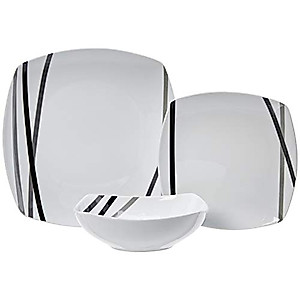 Amazon Basics 18-Piece Kitchen Dinnerware Set - Square Plates, Bowls, Service for 6 - Modern Beams