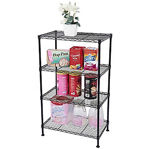 Vasitelan 4 Tier Adjustable Storage Shelf Metal Storage Rack Wire Shelving Unit 335Lbs Capacity 19.69" L x 11.8" W x 31.5" H for Laundry Bathroom Kitchen Black