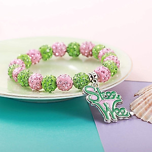 LAOBOYS JEWELLERY Alpha Kappa Alpha Paraphernalia Sorority Gift Alpha Kappa Alpha Pearl Bracelet AKA Birthday Graduation Gifts AKA Charm Bracelet for Girls Women (Green Bead Bracelet Style 2)