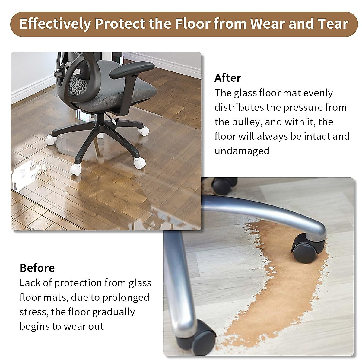 [Tempered Glass] 36" x 46" Glass Chair Mat, Heavy Duty Hard Tempered Glass Mat with Round Corner and Polished Edge, Transparent Glass Office Chair Mat for Office and Home Hard Floor or Carpeted