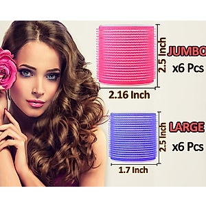BESSEEK Hair Rollers Sets, 12 Pcs Self Grip Salon Hair Dressing Curlers, Jumbo Large Rollers for Long Short Hair, DIY Curly Hairstyle for Women, Heat-free Hair Curlers (6XLarge+6XMedium)