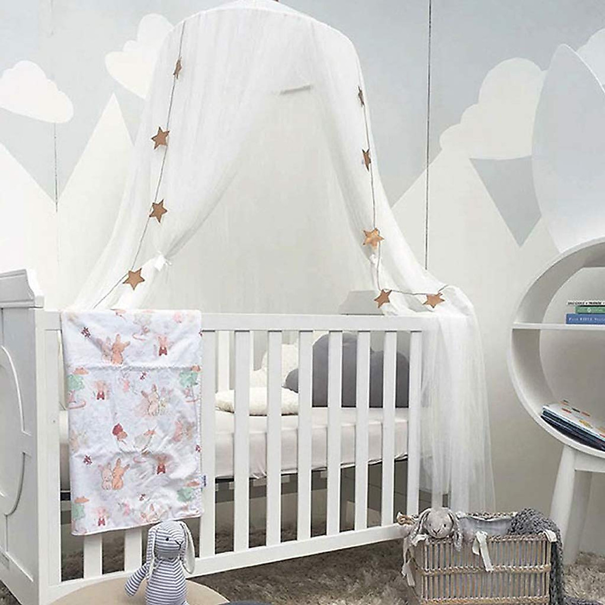 OldPAPA Bed Canopy for girls - Princess Bed Canopy Mosquito Net Nursery Play Room Decor Dome Premium Yarn Netting Curtains Baby Game Dream Castle, White