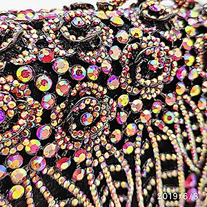 Boutique De FGG Dazzling Crystal Flower Clutch for Women Evening Minaudiere Bags Wedding Party Purses and Handbags (Small, Fuchsia with Iridescent)