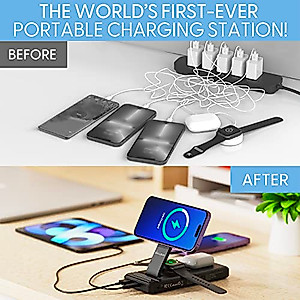 BELLBOY 5-in-1 Wireless Foldable MagSafe Charging Station and Power Bank for iPhone 12, 13, 14, Apple Watch and AirPods, Charger Power Bank - Portable Battery, MagSafe Charger, 10,000mAh – Black