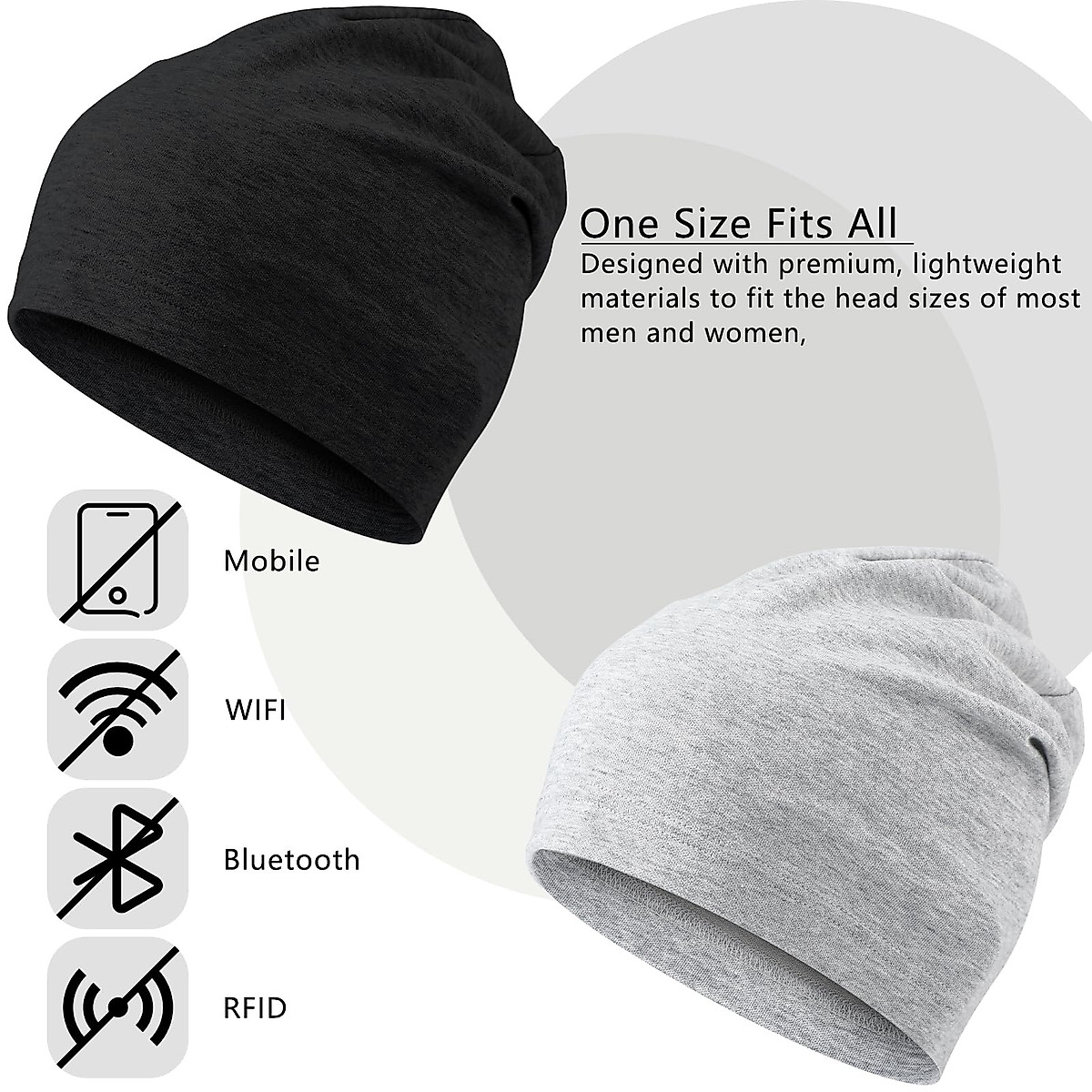Vinsatin 2 Pcs Protection Hat Slouch Beanie for Women Men, 5G, 4G, Rf Shielding Hat, Wi-Fi Protection Skull Beanies Cap, Black, Gray