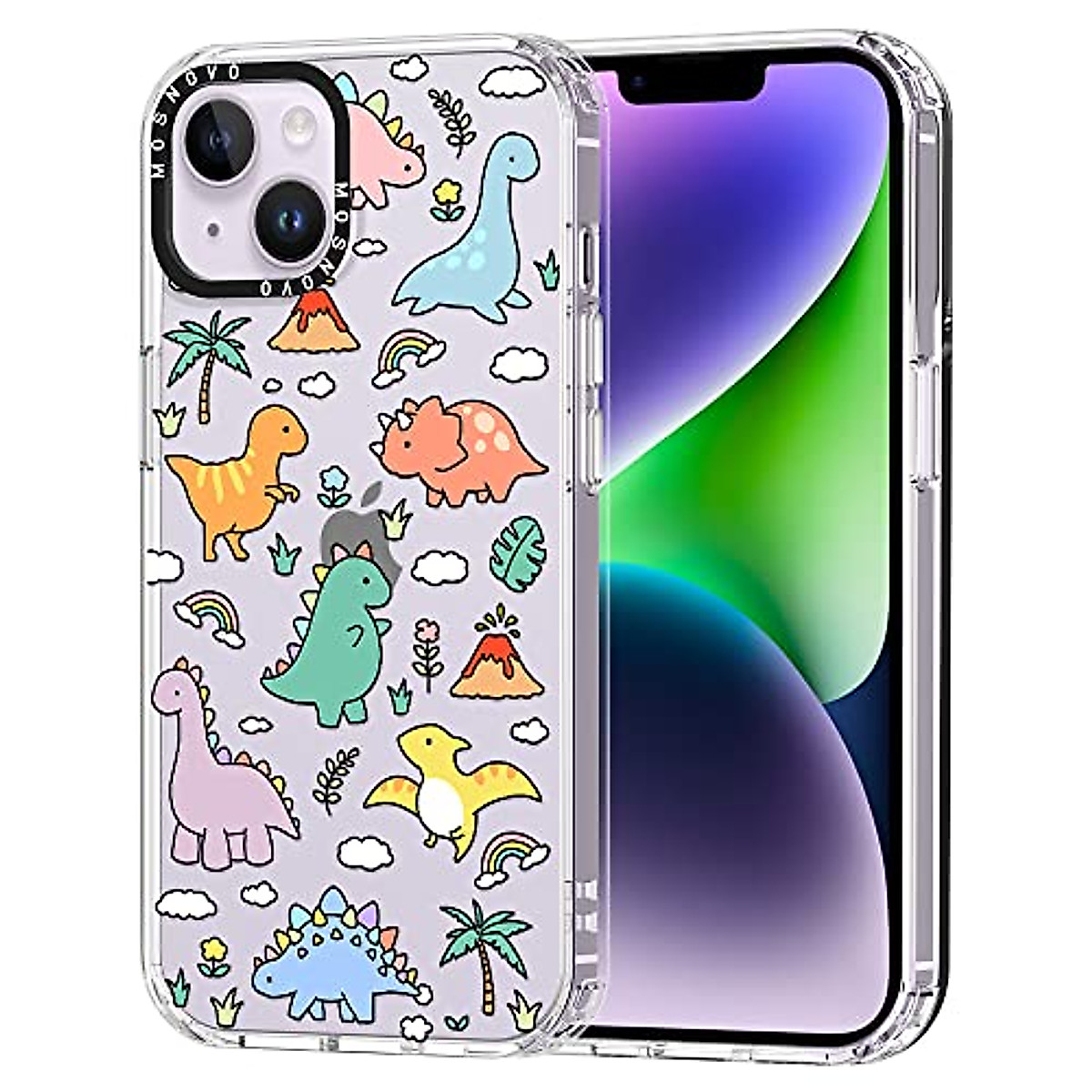 MOSNOVO Compatible with iPhone 14 Case, [Buffertech 6.6 ft Drop Impact] [Anti Peel Off Tech] Clear TPU Bumper Phone Case Cover with Cute Joyful Dinosaur Designed for iPhone 14 6.1"