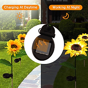 VStoy Sunflower Solar Lights Outdoor Garden, Waterproof Metal Decor Stake Art Flower LED Lighting, Solar Power Lamp Decorations for Yard Patio Lawn Porch Grave Backyard Walkway (watt_Hours, 5)