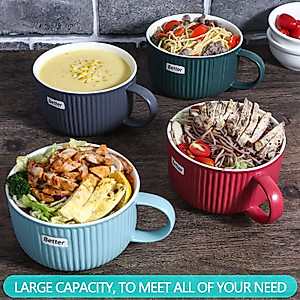 Artena 38 Ounce Soup Bowl with Handles, 6 inch Jumbo Soup Mug with Handles, Wide Large Cereal Bowl for Oatmeal, Gumbo, Salad, Oversized Teal Glazed Ceramic Soup Cup, Microwave & Oven Safe