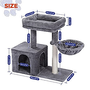 PEQULTI Cat Tree Small Cat Tower, Cat Condo for Indoor Cats with Sisal Covered Scratching Post, Deep Hammock for Kittens and Small Cats