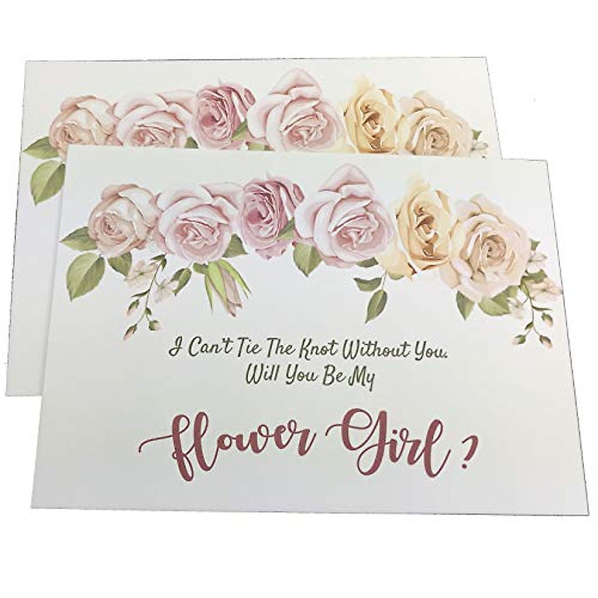 Set of 2 Flower Girls Proposal Gift Boxes 8x8x4 inches with Rose Gold Foil Letters & 2 Proposal Cards. (2 Flower Girl, 2)