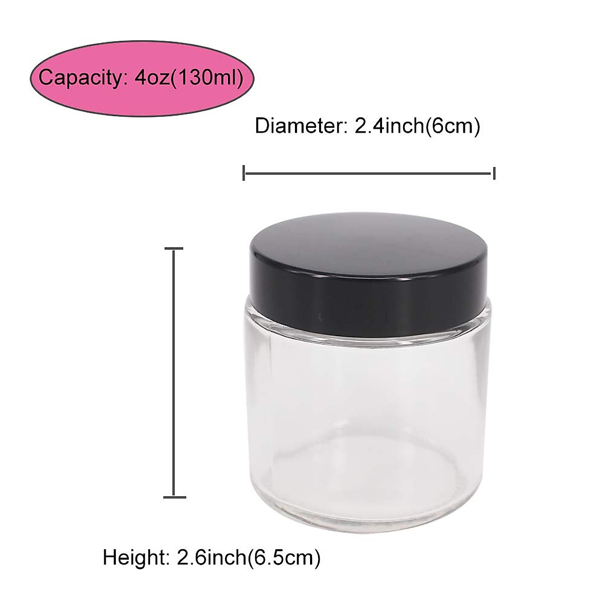 BPFY 12 Pack 4 oz Clear Glass Travel Cosmetic Jars, Refillable Cosmetic Containers with Inner Liners, Lids, Spatula, Chalk Labels, Pen, Beauty Jars for Sugar Scrubs, Cream, Bath Salts, Slime