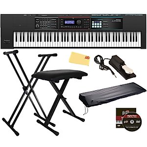 Roland Juno DS-88 Synthesizer Bundle with Sustain Pedal, Adjustable Stand, Bench, Dust Cover, Austin Bazaar Instructional DVD, Online Piano Classes, and Polishing Cloth