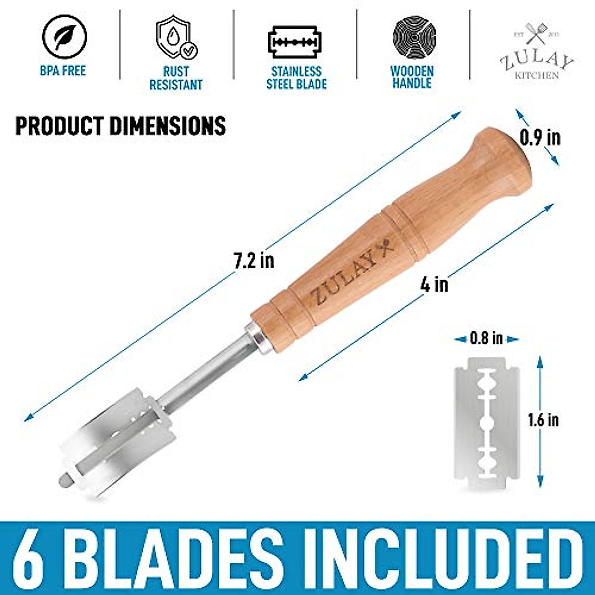 Zulay Kitchen Bread Lame Dough Scoring Tool - Hand Crafted Bread Scoring Tool to Cut Designs on Sourdough, Homemade Bread - Bread Scoring Knife With 6 Stainless Steel Razor Blades and Leather Cover