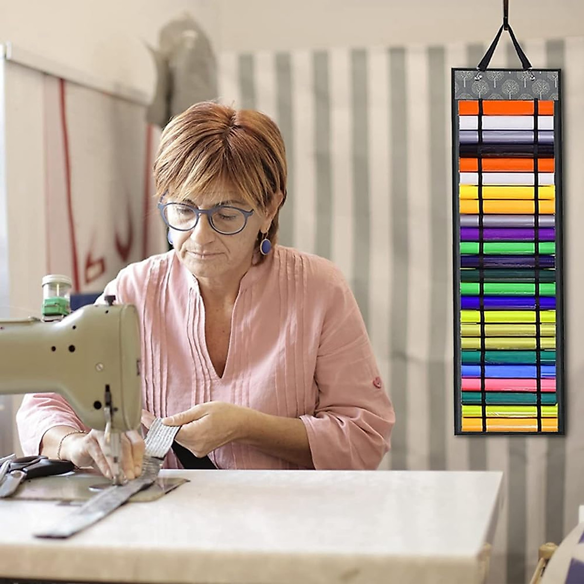 Hlsicnalm Vinyl Roll Holder with 48 Compartments, Vinyl Roll Storage Organizer Wall Craft Room Organizers and Storage Gray Tree