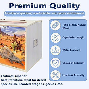 Prolee Reptile Terrarium, Lizard Tank Up to 68 Gallons, Bearded Dragon Tank with Roof Door, Snake Tank with Built-in Lamp Fixture and Switch (21 Gallon, 24" Long, Openable Wood Roof)