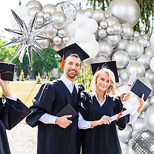 ECEAE Disco Party Balloon Garland Arch Kit 134 Pcs Metallic Silver Matte White Confetti Balloons Disco Balls Ideal for Adult Birthday Dancing Theme Decor Graduation Party Celebrity-Inspired Events