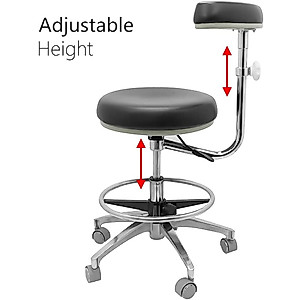 DenFactory Assistant Stool Chairs Adjustable Height with Adjustable Footring and Heavy Base for Lab Exam Rooms