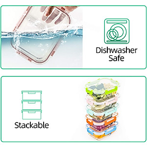 C CREST Glass Meal Prep Containers 2 Compartment Set, 5-Pack, 34oz, Glass Bento Boxes for Adults, Divided Glass Lunch Containers with Lids