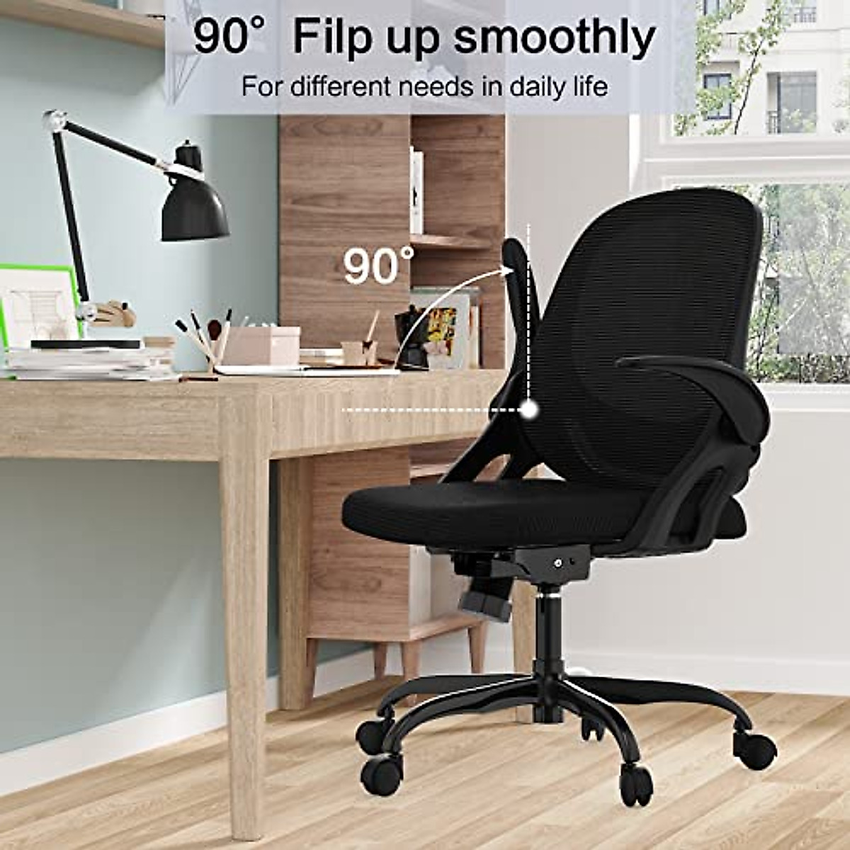 Home Office Chair Work Desk Chair Comfort Ergonomic Swivel Computer Chair, Breathable Mesh Desk Chair, Lumbar Support Task Chair with Wheels and Flip-up Arms and Adjustable Height