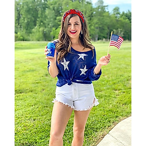 ZOLEAROPY American 4th of July Headband for Women USA Star Rhinestone Jeweled Knotted Headband Fourth of July Patriotic Red White Blue Beaded Star Top Knot Wide Hairband Hair Accessories Gift