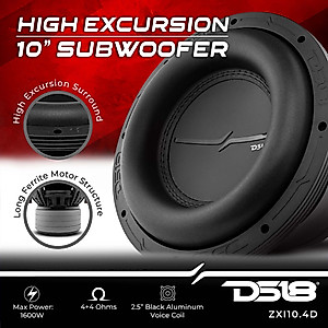 DS18 ZXI10.4D 10 Inches High Excursion Car Audio Subwoofer 1600W Watts Dual Voice Coil 4-Ohm 4 Magnets (1 Speaker)