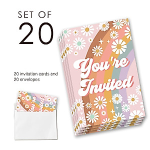 EUDOSI Five is a Vibe Groovy 5th Birthday Party Invitations Supplies Fill-In Set of 20 with Envelopes Groovy 5th Birthday Bash Invites Cards, Double Sided