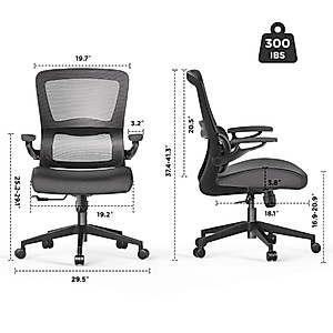 Ergonomic Mesh Office Chair, High-Back Computer Desk Chair with Flip-Up Armrests, Lumbar Support, Breathable Cushion, Space-Saving Gaming & Study Chair, Comfortable for Home Office, Black