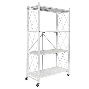 ATAAY Collapsible/Foldable Shelving Unit,Sturdy Metal Storage Rack Kitchen Organizer Shelving,General Purpose Home Kitchen Laundry/White