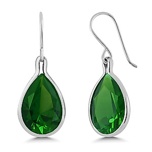 Gem Stone King 925 Sterling Silver Green Simulated Emerald Teardrop Dangle Earrings For Women | 16.50 Cttw | Pear Shape 16X12MM
