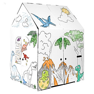 Easy Playhouse Cardboard Dinosaur House - Kids Art & Craft for Indoor & Outdoor Fun, Color Dino Species, 32inchesX26.5inchesX40.5inches