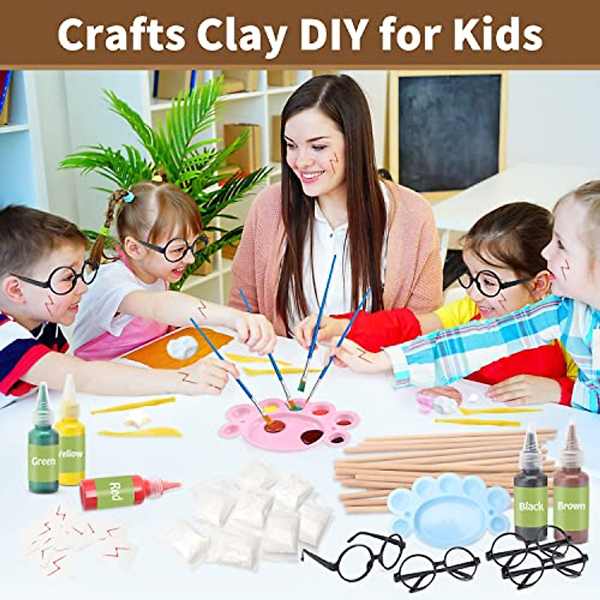 YoHold Magic Wizard Wand Making Kit DIY Craft Set with Wizard Glasses, Lightning Bolt Scar Temporary Tattoo for School Party Supplies,Magic Theme Birthday Party,Halloween Décor