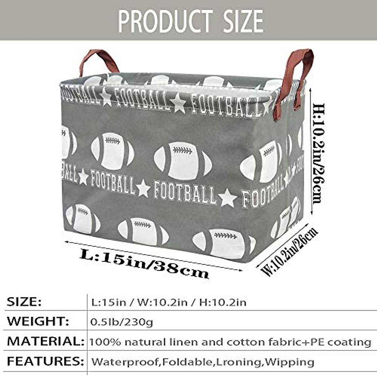 BOOHIT Rectangular Storage Basket, Nursery Hamper, Canvas Fabric, Waterproof PE Coating, Lightweight and Durable, 15.35 in L x 9.8 in W x 8.67 in H