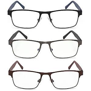 3-Pack Reading Glasses for Men Blue Light Blocking Trendy Metal Frame Computer Readers Antieye Strain/glare Uv Ray Filter Eyeglasses(+2.0 magnification Strength)