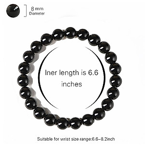 Black Tourmaline Bracelets For Men Protection Bracelets For Women Chakra Feng Shui Stretchy Obsidian Agates 8mm Beaded Bracelets Lucky Handmade Bracelets(A Grade Tourmaline)
