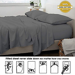 100% Long Staple Giza Cotton Bed Sheet Set Full Size – 400 Thread Count, 4-Piece Dark Grey Full Bedding, Sateen Weave, Luxury Hotel Quality, 16" Deep Pocket (Fits Up to 16" Mattress)