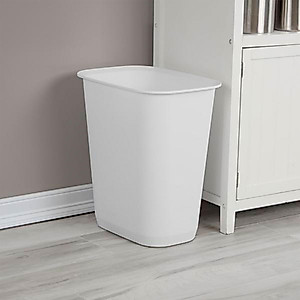 Sterilite 9 Gallon Rectangular Wastebasket Easy to Clean Open Top Durable Home Kitchen Trash Bin, Fits 13 Gallon Liner, 6 Pack, White