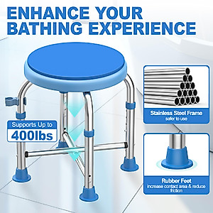 UGarden Upgraded Shower Chair with Reinforced Crossbar Supports, 400LB Stainless Steel Round Shower Seat for Inside Shower, Adjustable Small Shower Stool w/Padded, Non-Slip Bathroom Chair for Elderly