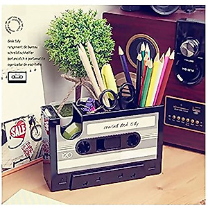 Cassette Tape Dispenser Pen Holder Vase Pencil Pot Stationery Desk Tidy Container Office Stationery Supplier Gift (Black)