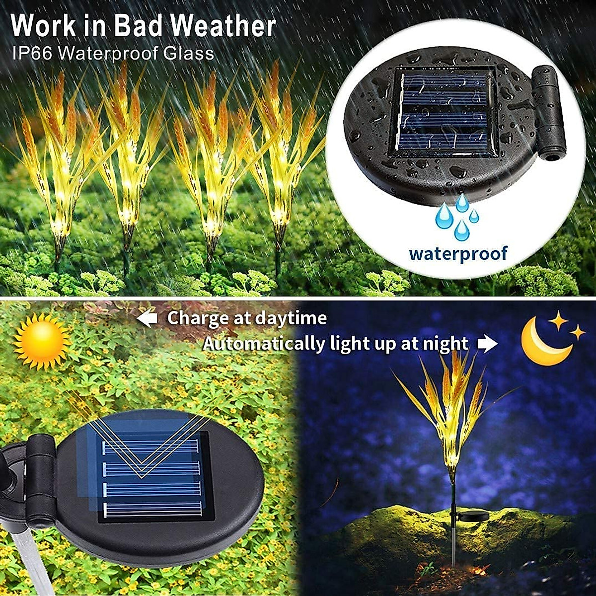 Idefair Solar Flowers Lights Outdoor Decorative, 2 Pack Solar Garden Stake Lights Solar Wheat Ear LED Lights Waterproof Decorations for Yard Lawn Pathway and Weddiny
