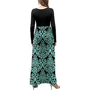 GRECERELLE Women's Long Sleeve Casual V Neck Plain Floral Print Maxi Dresses with Pockets Long Dress