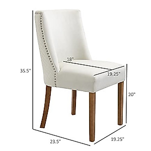HOMCOM Modern Dining Chairs Set of 2 with High Back, Dining Room Chairs with Nailhead Trim, Upholstered Seats and Solid Wood Legs for Kitchen, Cream White