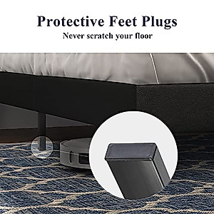 Allewie King Bed Frame with Adjustable Diamond Stitched Button Tufted Headboard/Faux Leather Upholstered Platform Bed with Easy-Assembly Wood slats, Black