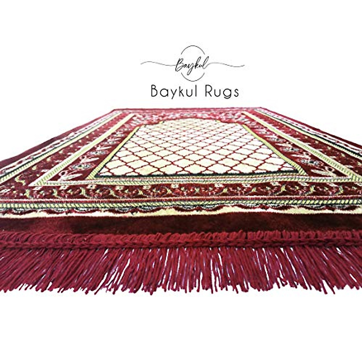 BAYKUL Muslim Prayer Rug-Islamic Turkish Velvet Rugs-Great Ramadan Gifts-Janamaz Prayer Mat Women Men-Islam Carpet-Portable Muslims Mats-Praying Rugs Islam-Sajadah-Gift Prayer Beads 99(Claret Red)