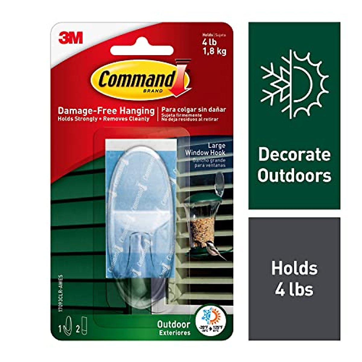 Command Large Wall Hooks, Damage Free Hanging Wall Hooks with Adhesive Strips, No Tools Wall Hooks for Hanging Decorations in Living Spaces, 1 Clear Wall Hook and 2 Command Strips