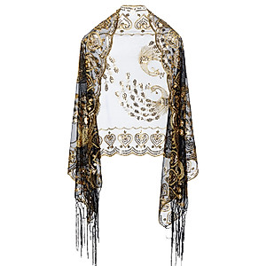 BABEYOND 1920s Sequined Peacock Shawl Wraps Fringed Evening Cape Wedding Bridal Shawl Scarf for Evening Dresses Party