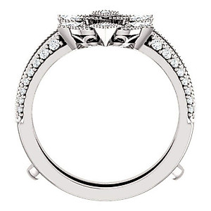 PB Collection Milgrain Round Double Row Curved Enhancer Guard Ring in 925 Sterling Silver 14K White Gold Over 9