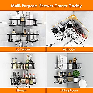 Corner Shower Caddy, 4-Pack Adhesive Bathroom Organizer with Soap Holder & 12 Hooks, Shower Organizer, Rustproof Stainless Steel Shower Organizer, No Drilling Shower Shelves for Bathroom/Kitchen
