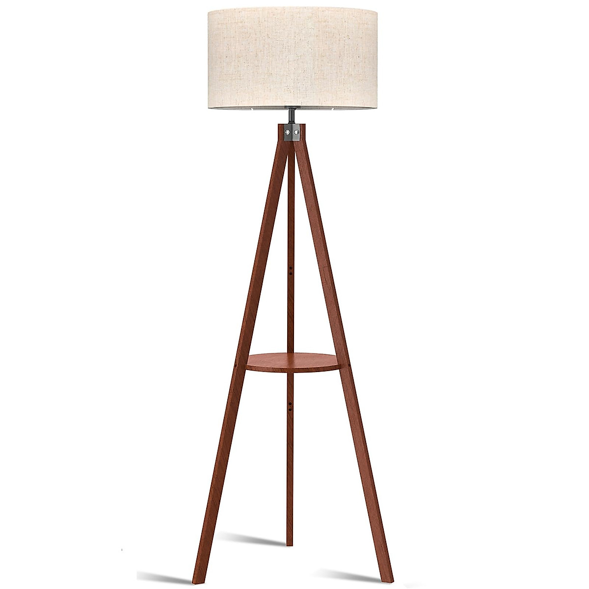 LEPOWER Tripod Floor Lamp, Mid Century Wood Standing Lamp, Modern Design Shelf Floor Lamp for Living Room, Bedroom, Office, Flaxen Lamp Shade with E26 Lamp Base